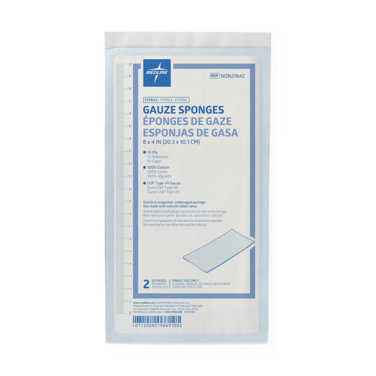 Medline St2s Woven Cotton Gauze Sponge 12ply 8x4 50Ct