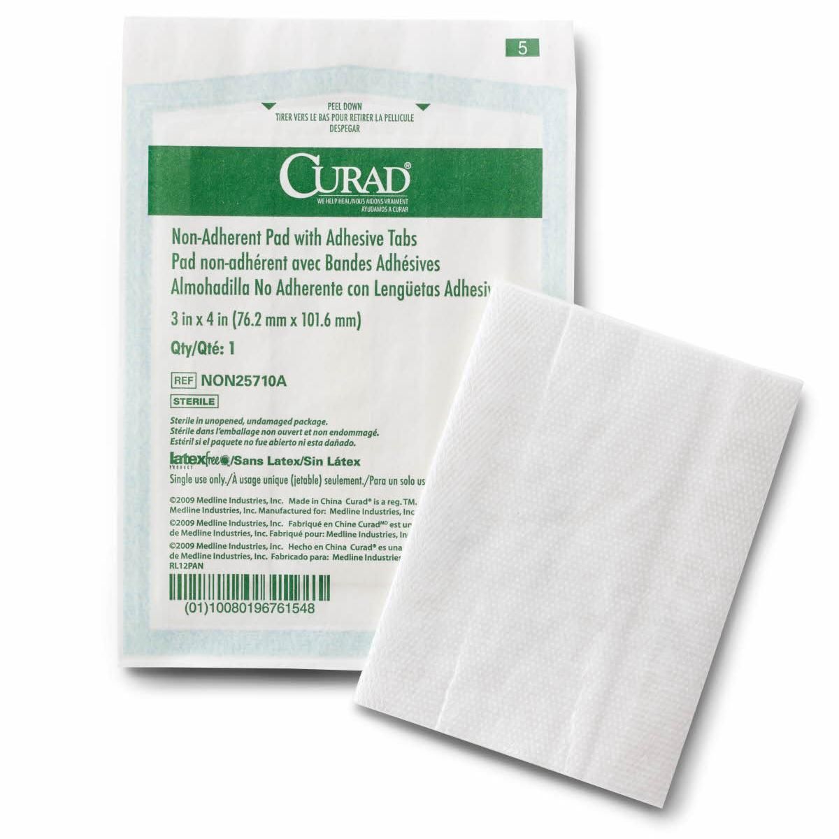 CURAD Sterile Nonadherent Pad w Adhesive Tabs 3x4 100Ct