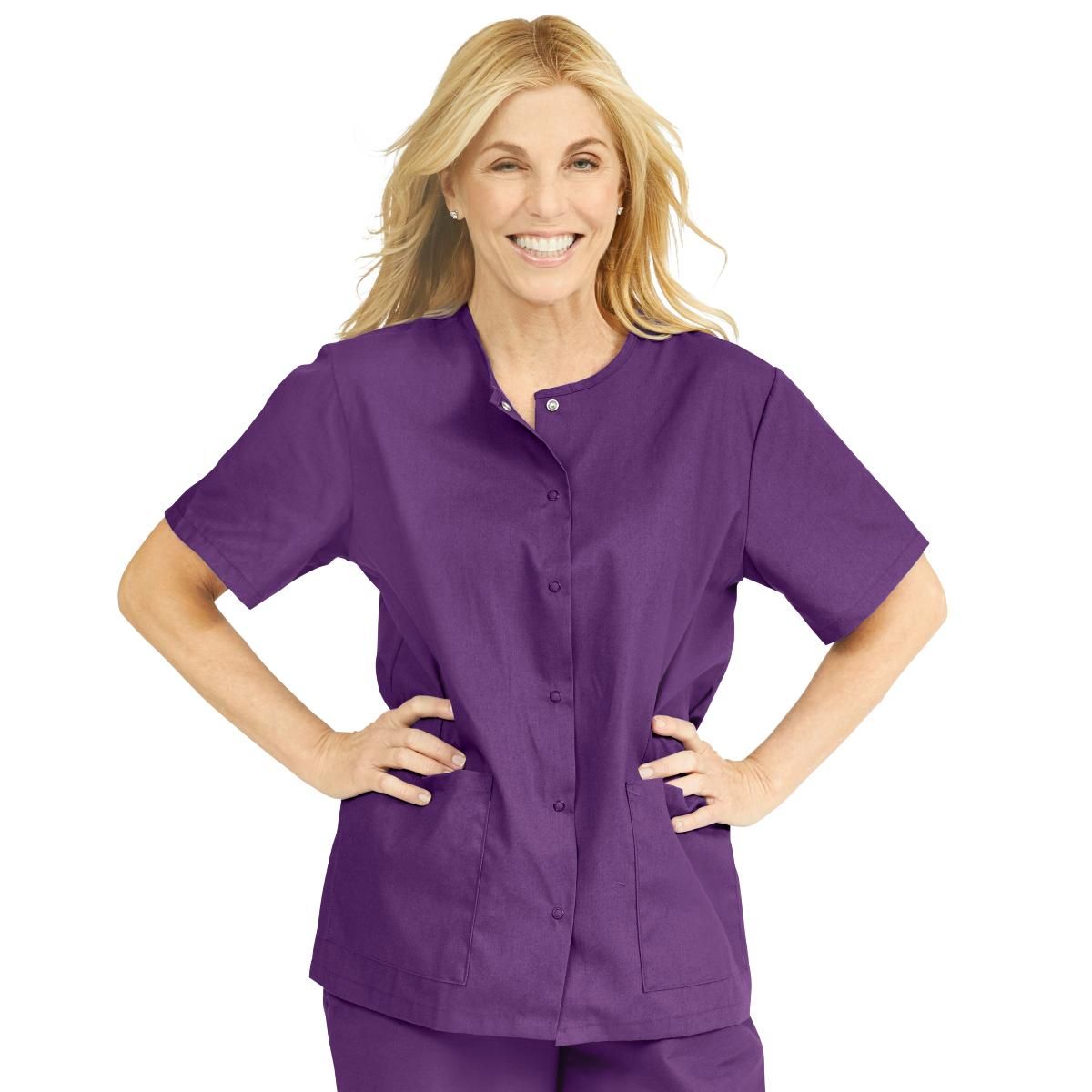 ComfortEase Women's Snap-Front 2-Pocket Tunic Scrub Top, Size XS, Rich ...