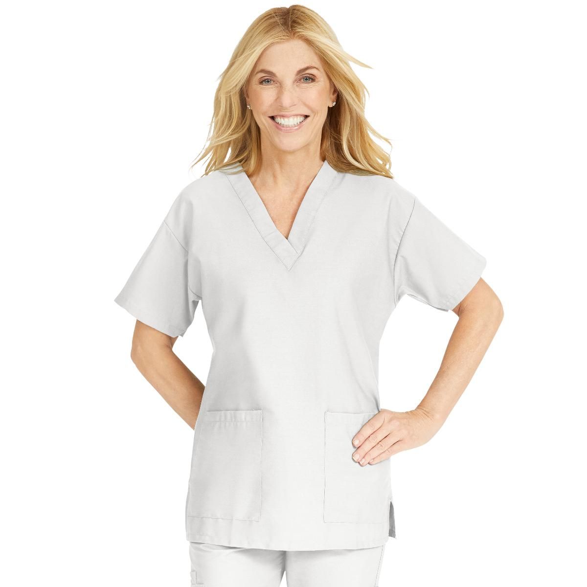 ComfortEase Women's V-Neck Short-Sleeve 2-Pocket Tunic Scrub Top, Size ...