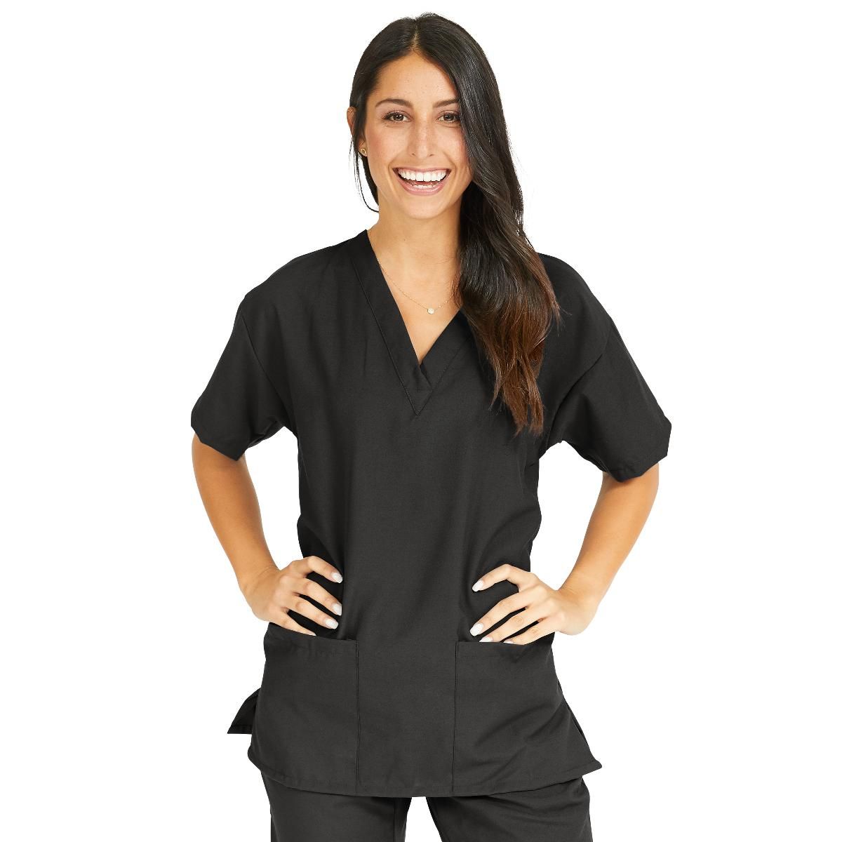 PerforMAX Women's V-Neck 2-Pocket Tunic Scrub Top, Size S, Black