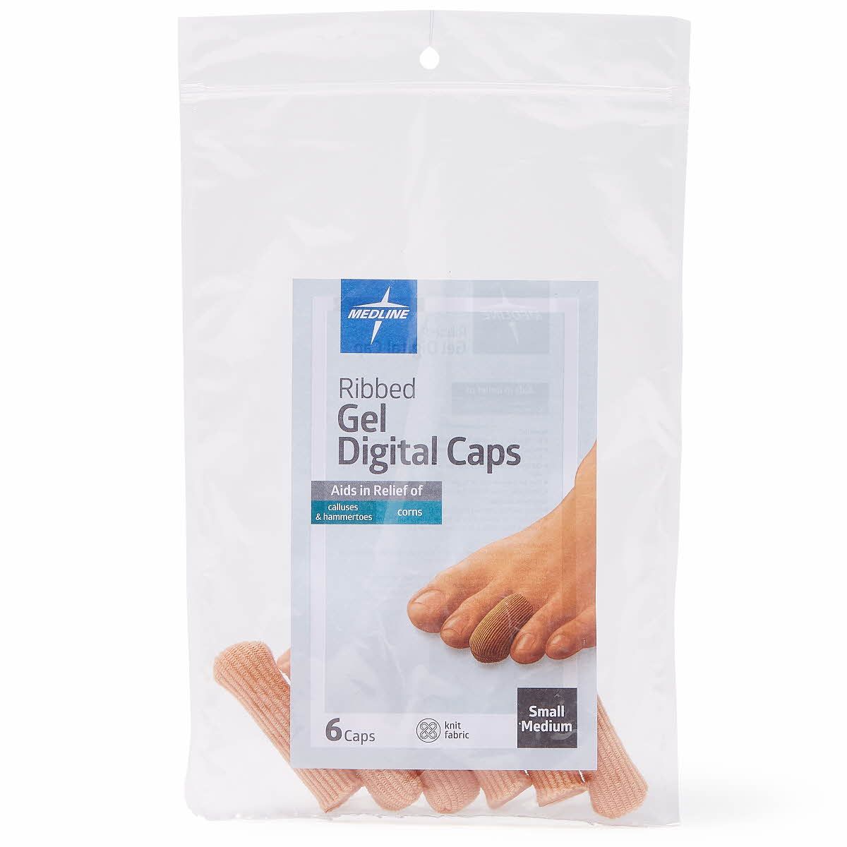 Medline Gel Ribbed Digital Toe Caps S/M 6Ct