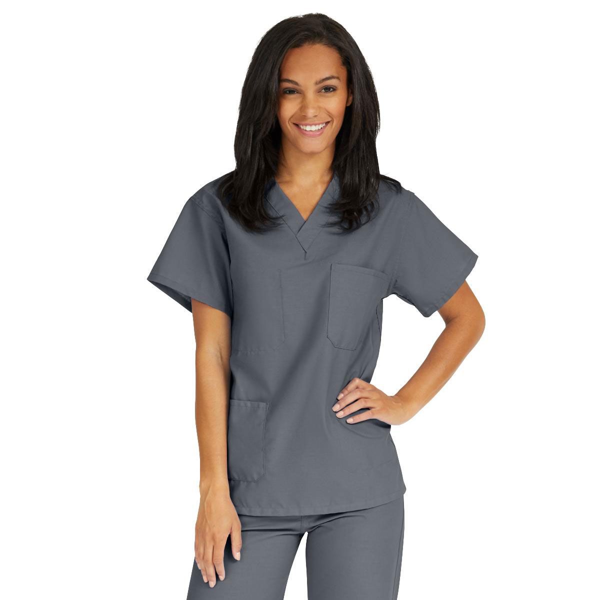 AngelStat Rev V-Neck Scrub Top Charcoal Medline L 1Ct