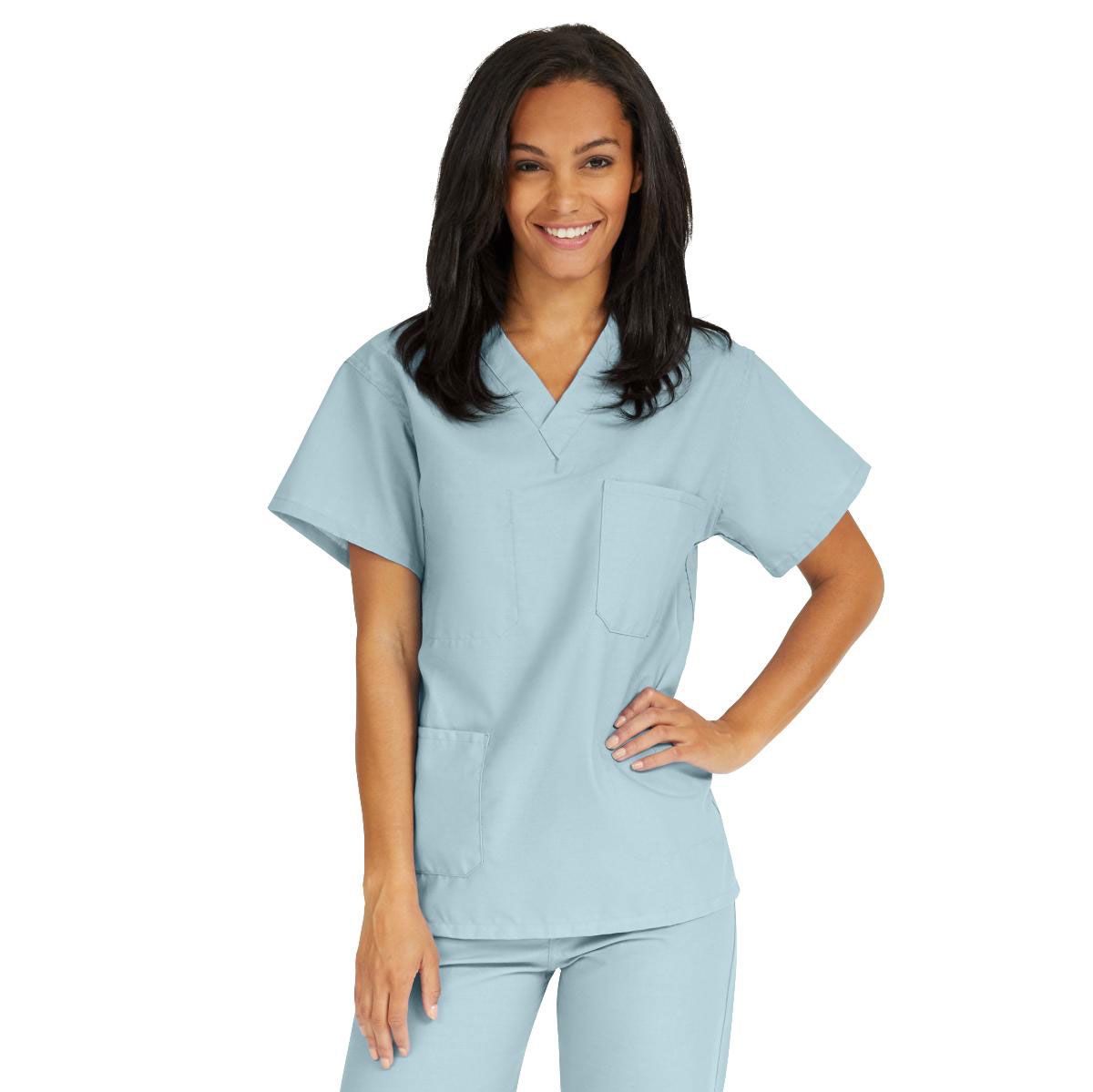 AngelStat Rev V-Neck Scrub Top Misty Medline L 1Ct