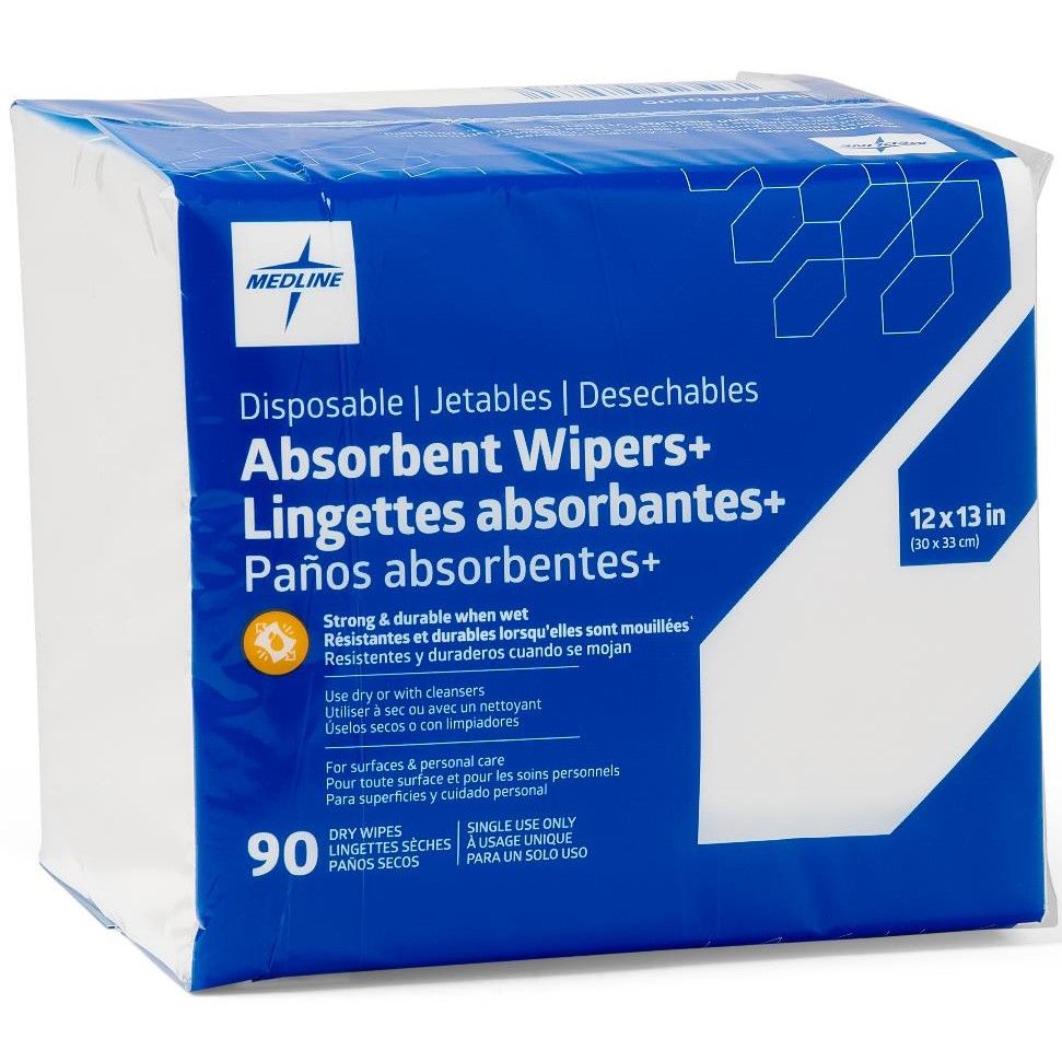 Medline Absorbent Wipers+ Dry Wipes 12x13 90Ct