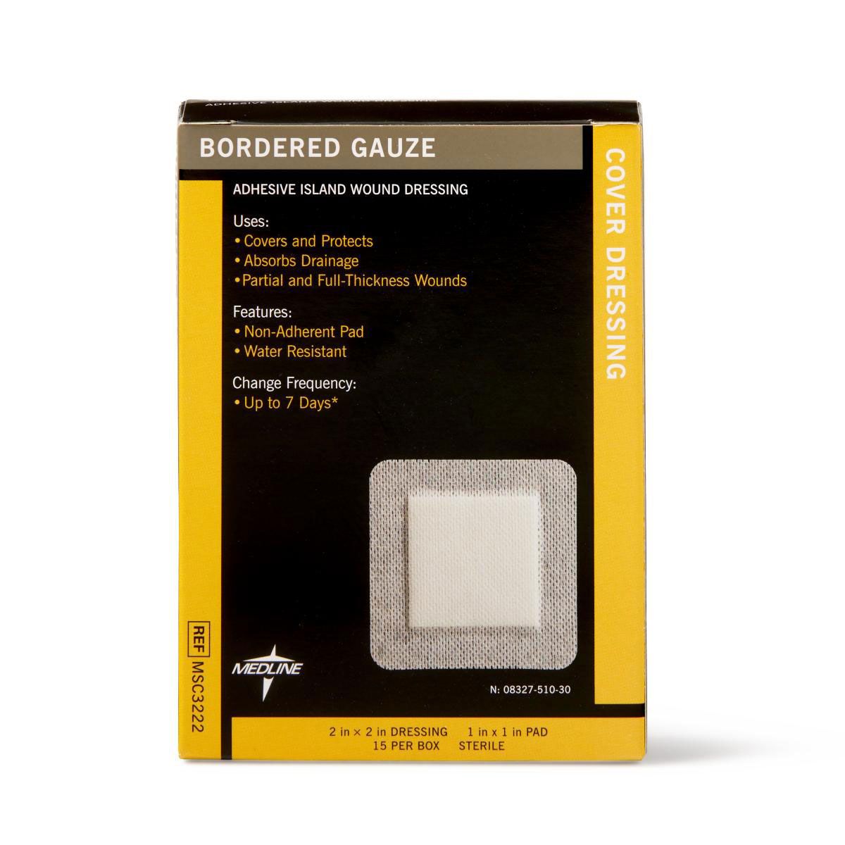 Medline Border Gauze Adhesive Island Wound Dressing 2x2 150Ct