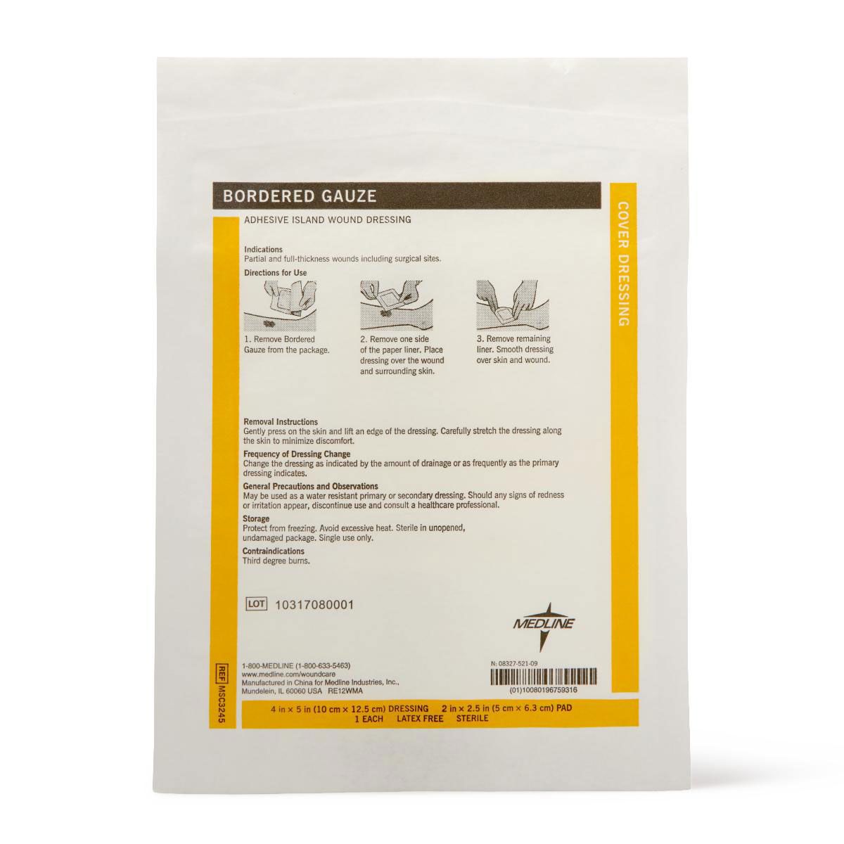 Medline Border Gauze Adhesive Island Wound Dressing 4x5 1Ct