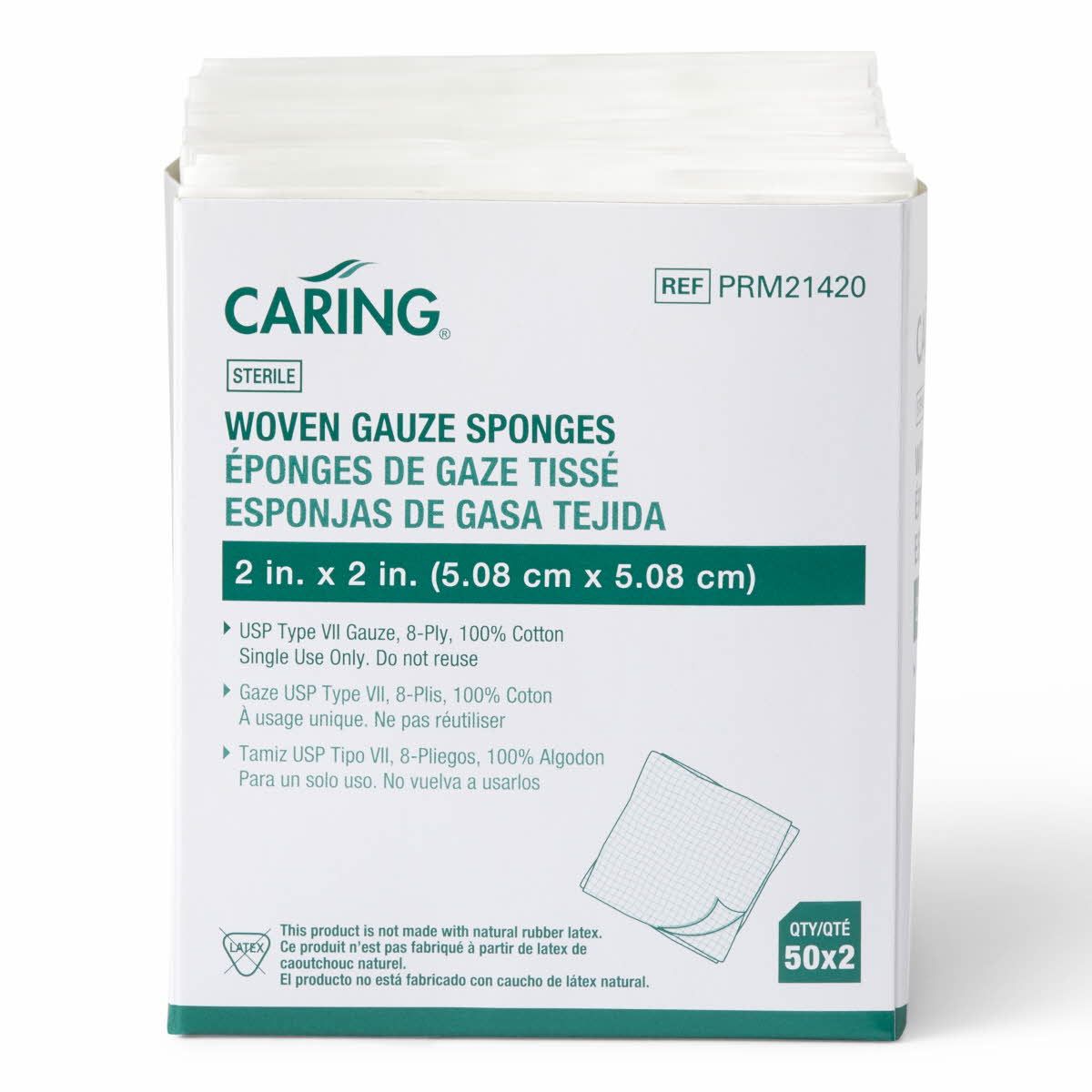 Caring St2s Woven Cotton Gauze Sponge 8ply 2x2 3000Ct