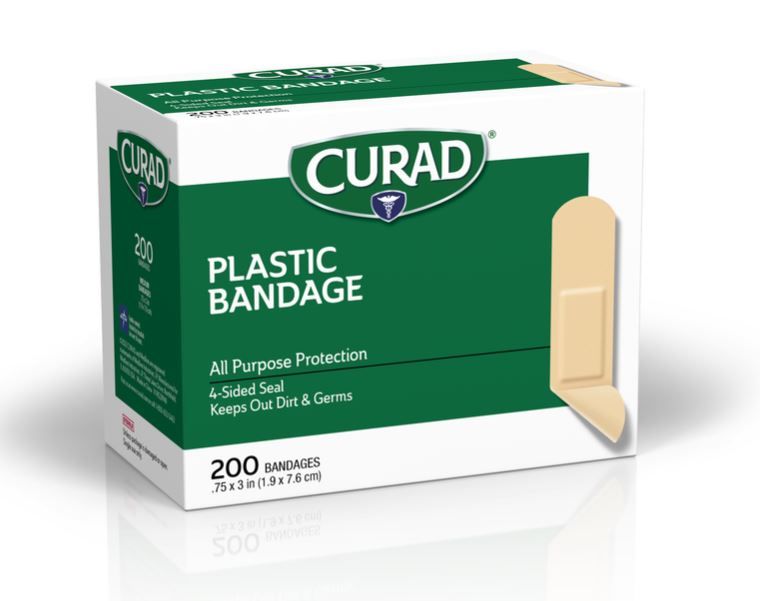 Curad Plastic Adhesive Bandages Strip 0.75in x 3in 200Ct