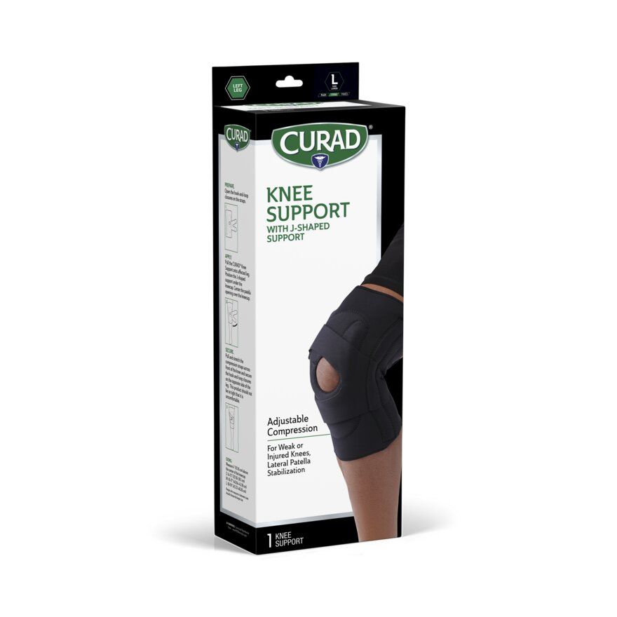 Curad Knee Support with J-Shaped Support Left L Black 1Ct