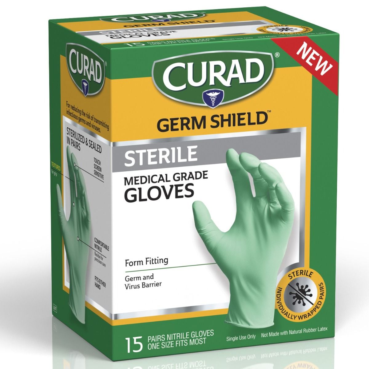 CURAD Germ Shield Nitrile Medical Grade Sterile Exam Gloves One Size 15Pr