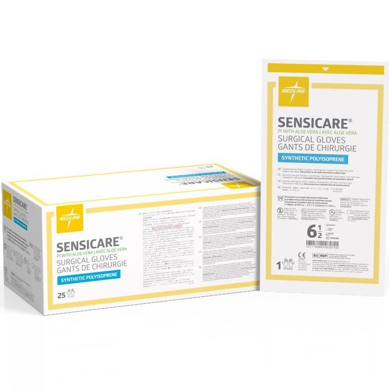 SensiCare PI with Aloe Surgical Gloves, Size 6.5, Case of 100 Pairs
