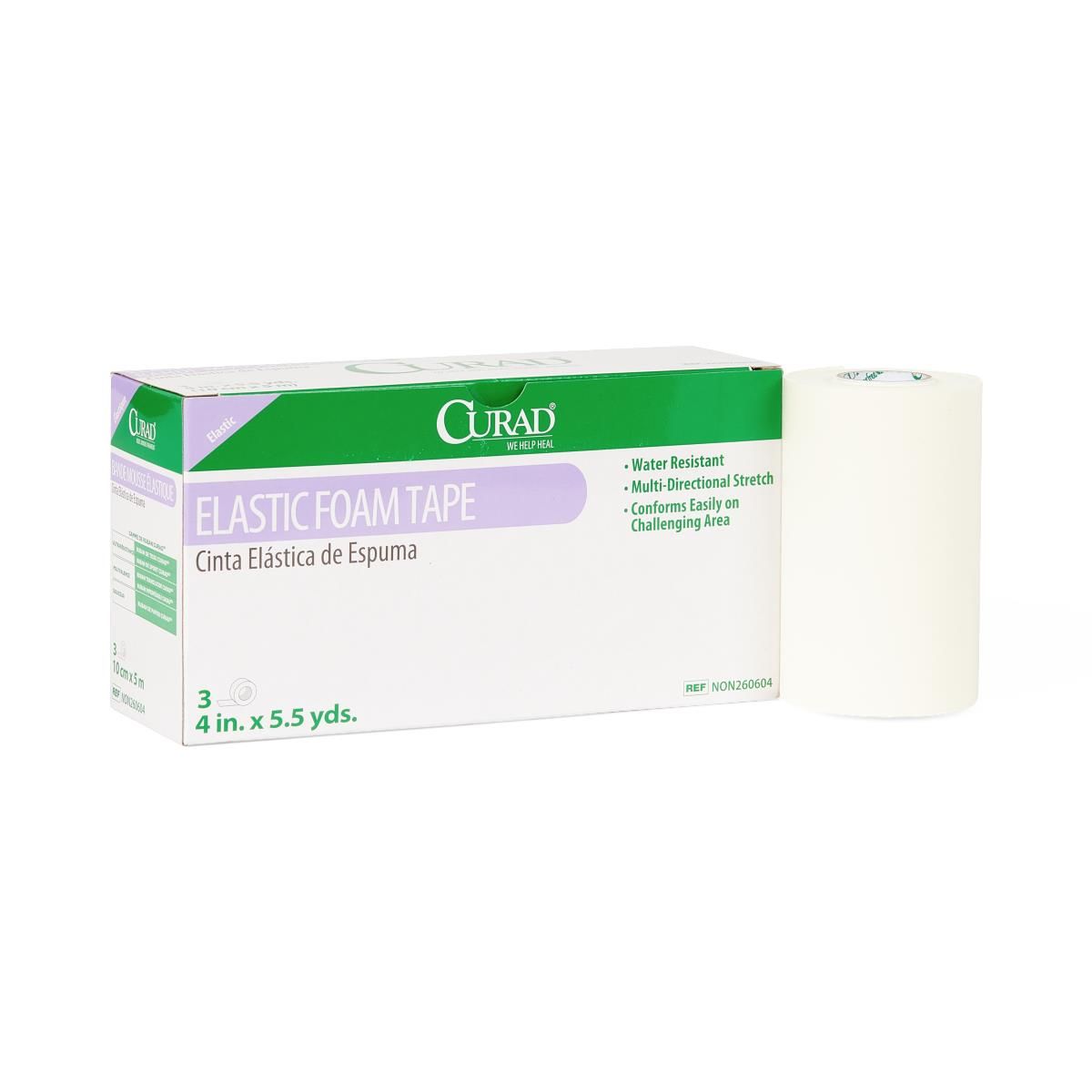 Curad Elastic Foam Medical Adhesive Tape 4in x 5.5yds 3Ct