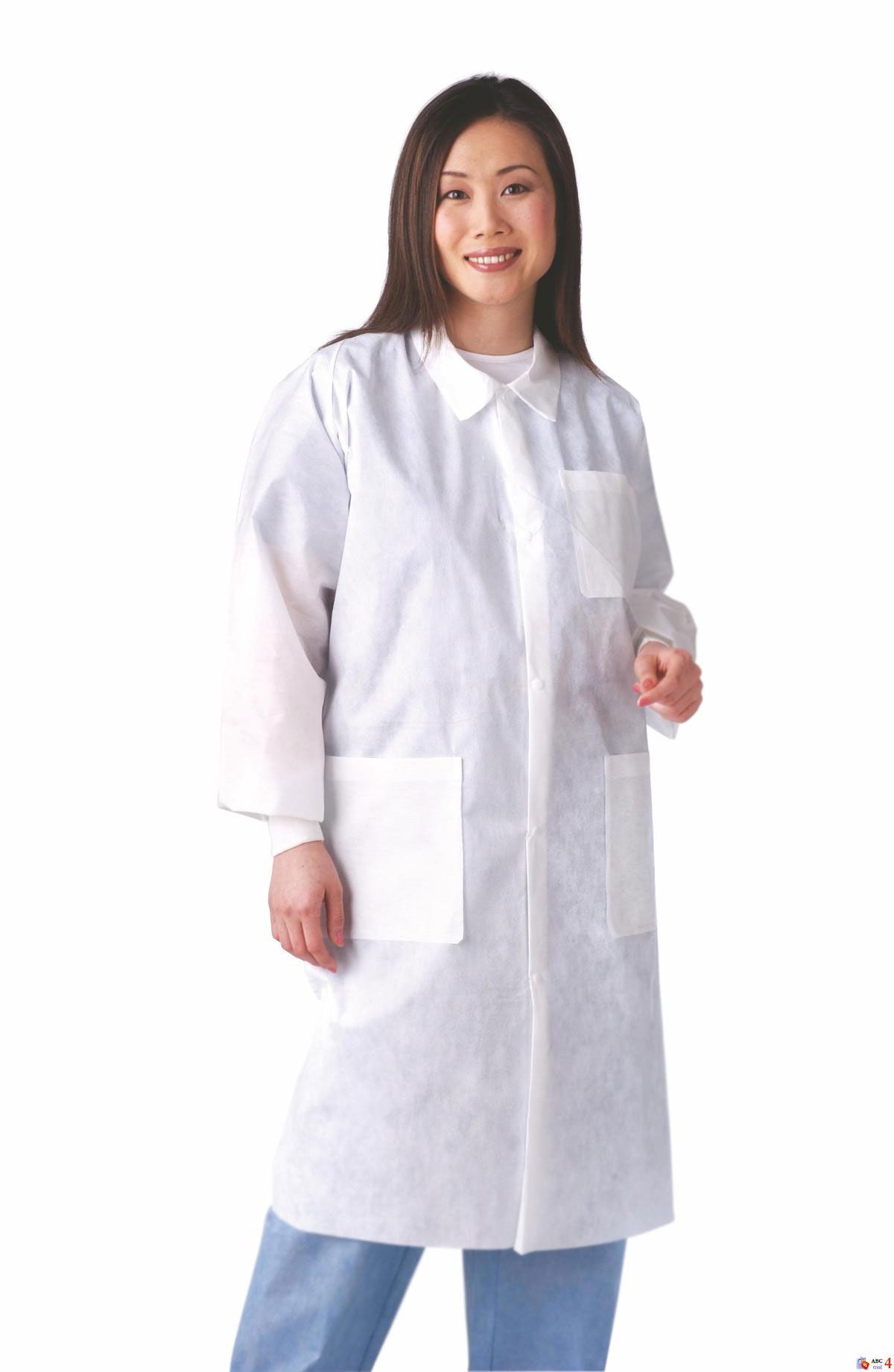 Medline Disposable Snap Front Lab Coat with Knit Cuffs XL 30Ct