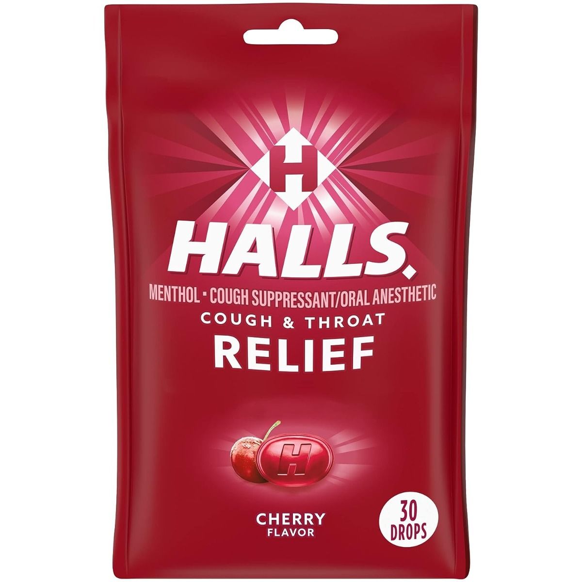 Halls Relief Cough Drops Cherry 30Ct
