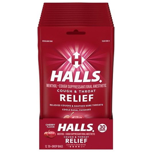 Halls Relief Cough Drops Cherry 30Ct