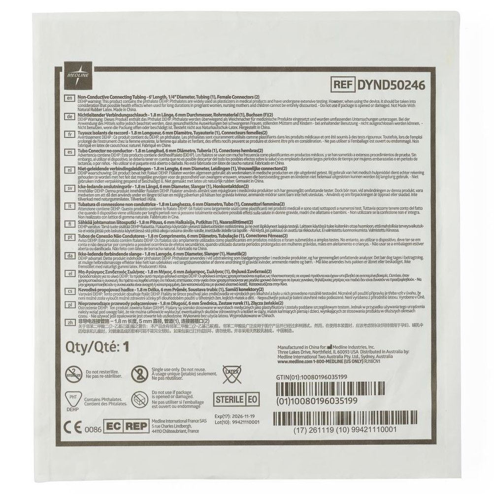 Medline Universal Suction Tubing Scalloped 1/4in x 6ft 1Ct