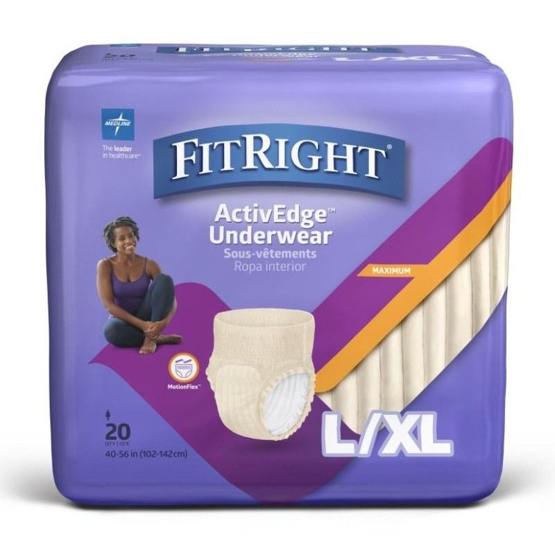 Medline Women FitRight Underwear Heavy Absorb L/XL 80Ct
