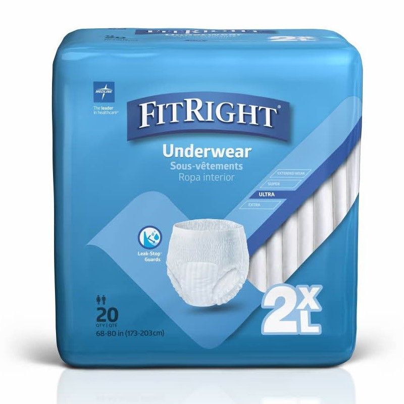Medline FitRight Bariatric Disposable Underwear 2XL 20Ct