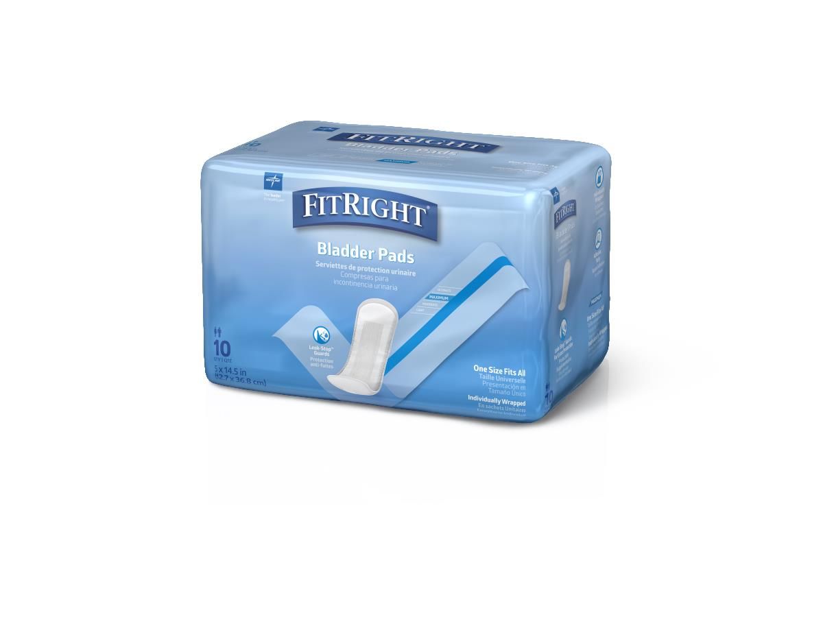 FitRight Bladder Control Pads Unisex Maximum Absorbency 5in x 14.5in 10Ct