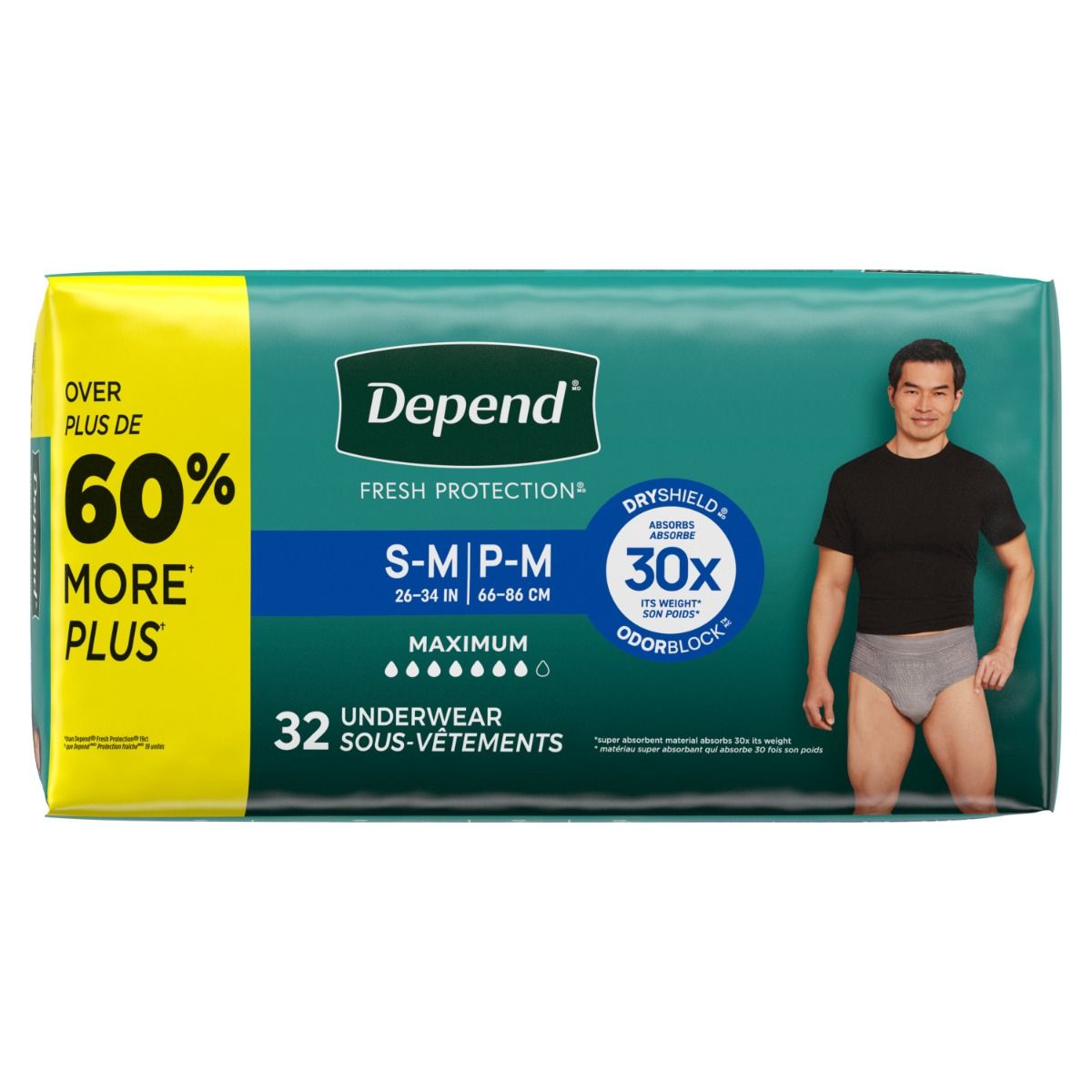 Depend Men's FIT-FLEX Underwear S/M 64Ct