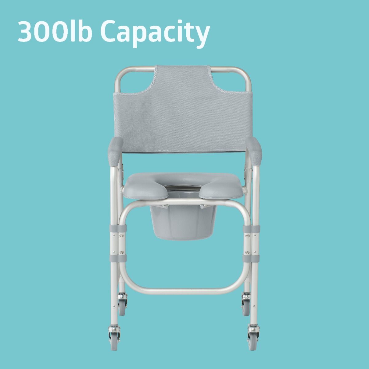 Aluminum Padded Shower Chair Commode with 4 Locking Casters