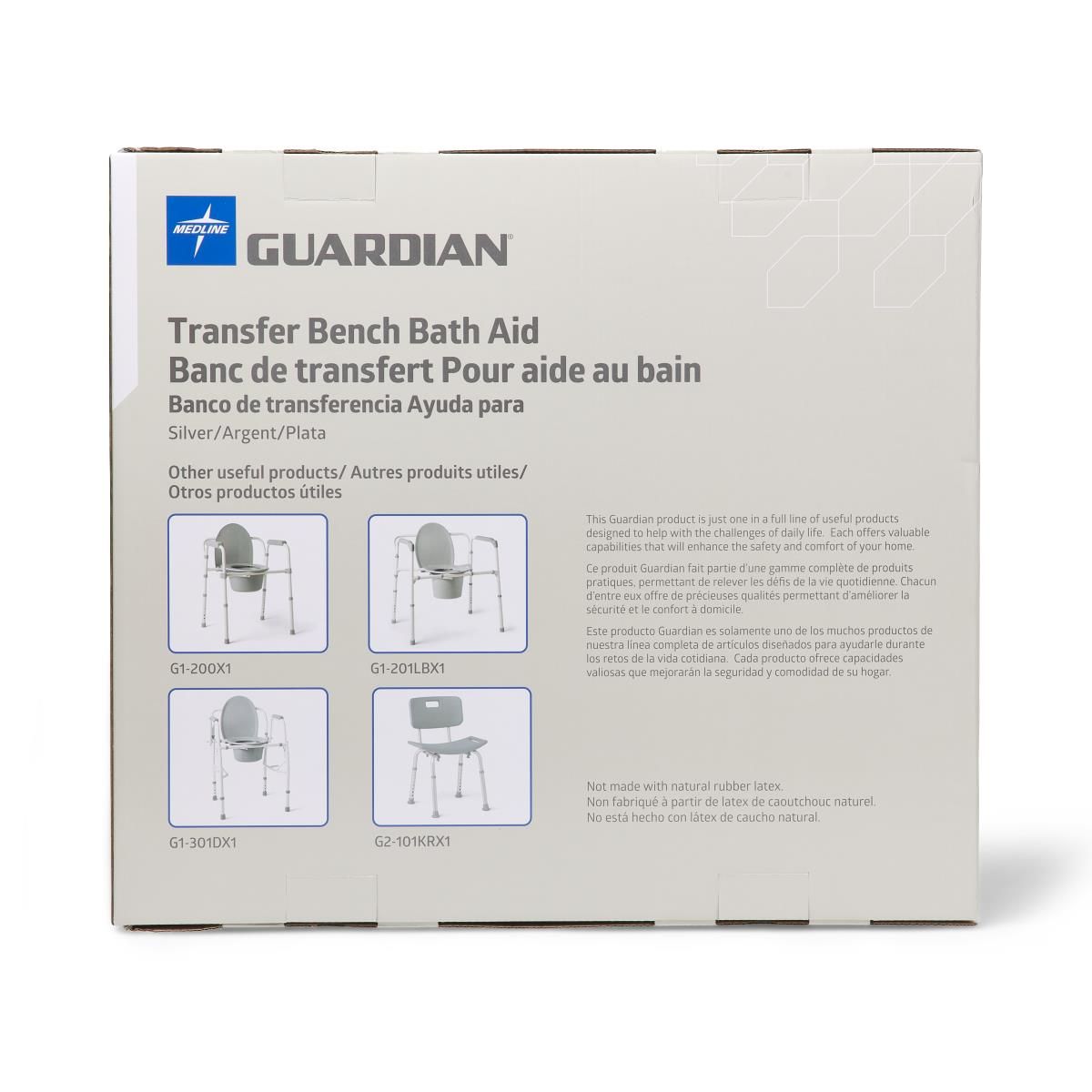 Medline Transfer Bath Bench with Back Retail 400lb Cap 1Ct