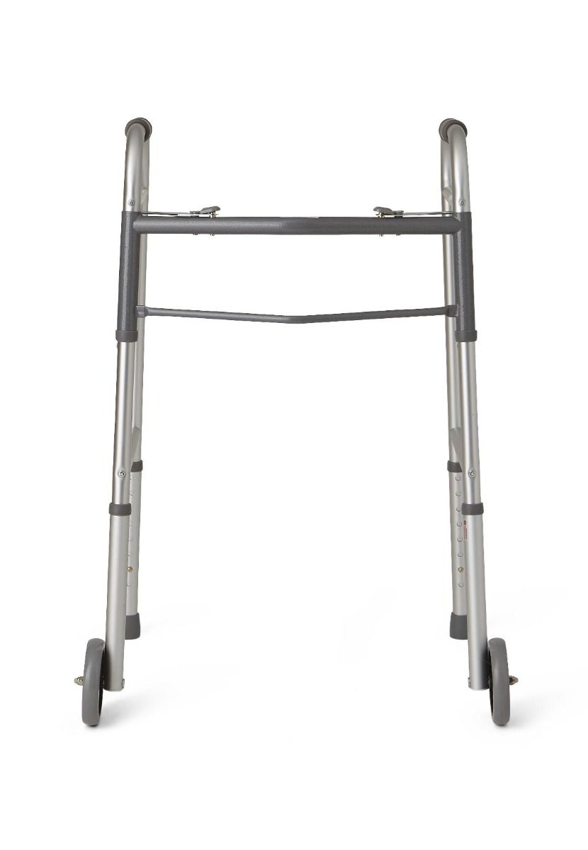Medline 2-Button Aluminum Folding Walker w Wheels 1Ct