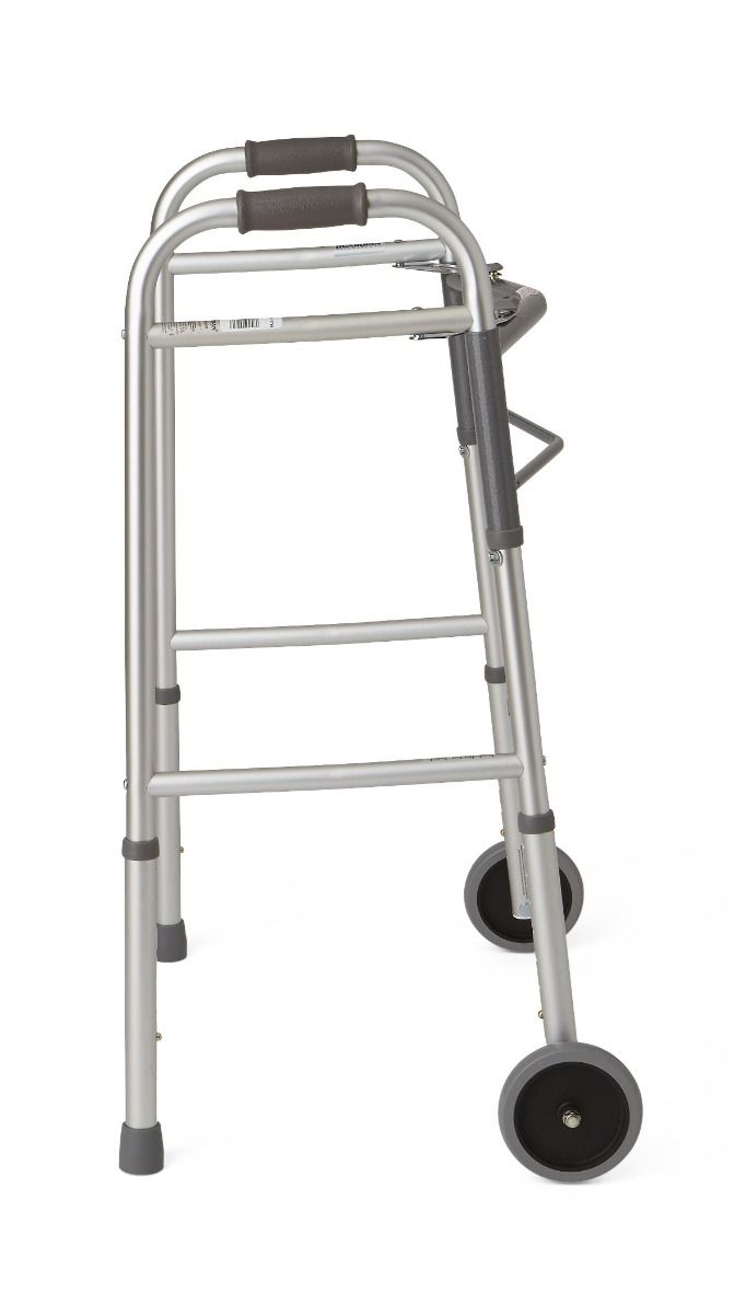 Medline 2-Button Aluminum Folding Walker w Wheels 1Ct