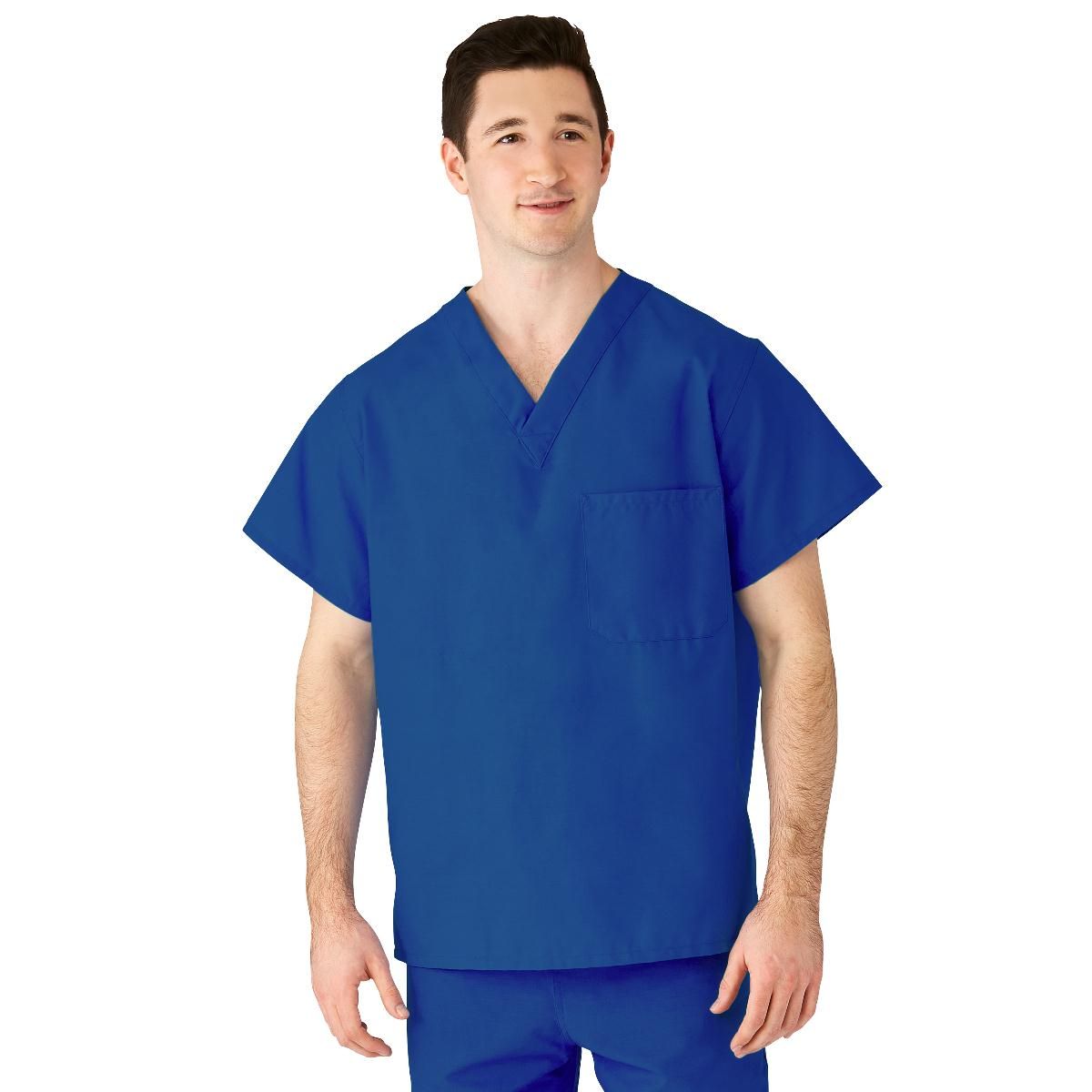 AngelStat Unisex Reversible V-Neck Scrub Top with 2 Pockets, Sapphire ...
