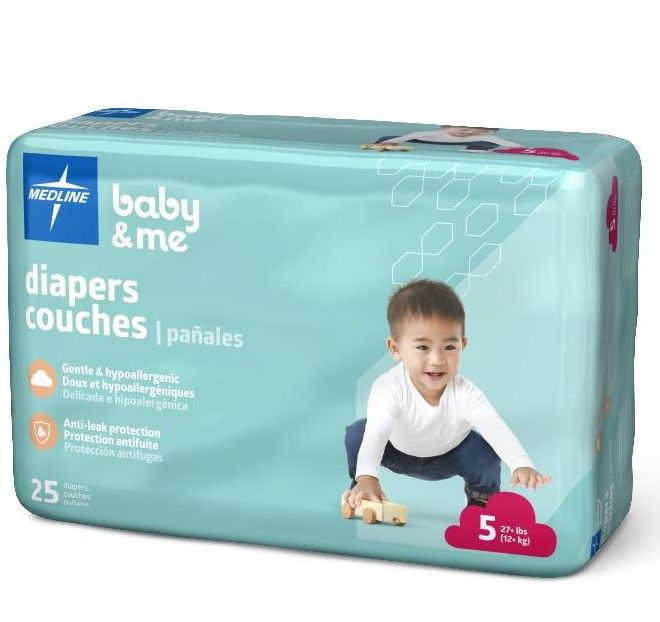 Medline Disposable Baby Diapers Size 5 200Ct