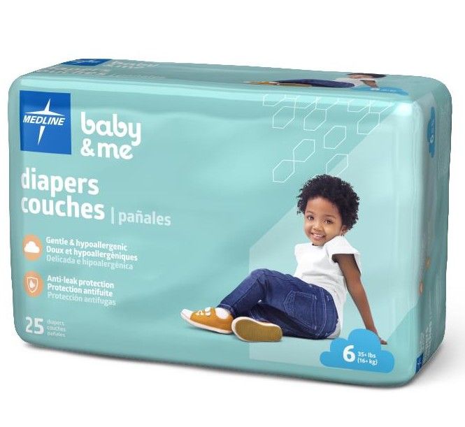 Medline Disposable Baby Diapers Size 6 200Ct