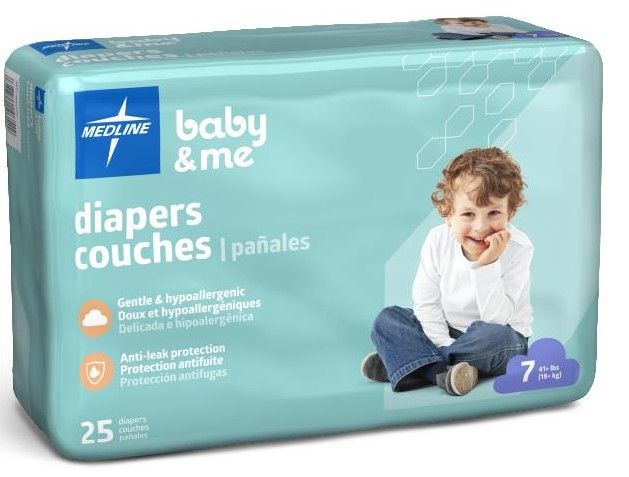 Medline Disposable Baby Diapers Size 7 41+lb 200Ct