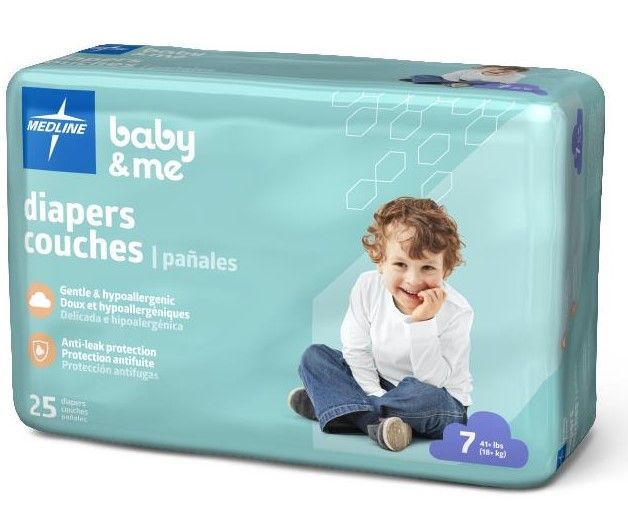 Medline Disposable Baby Diapers Size 7 41+lb 25Ct