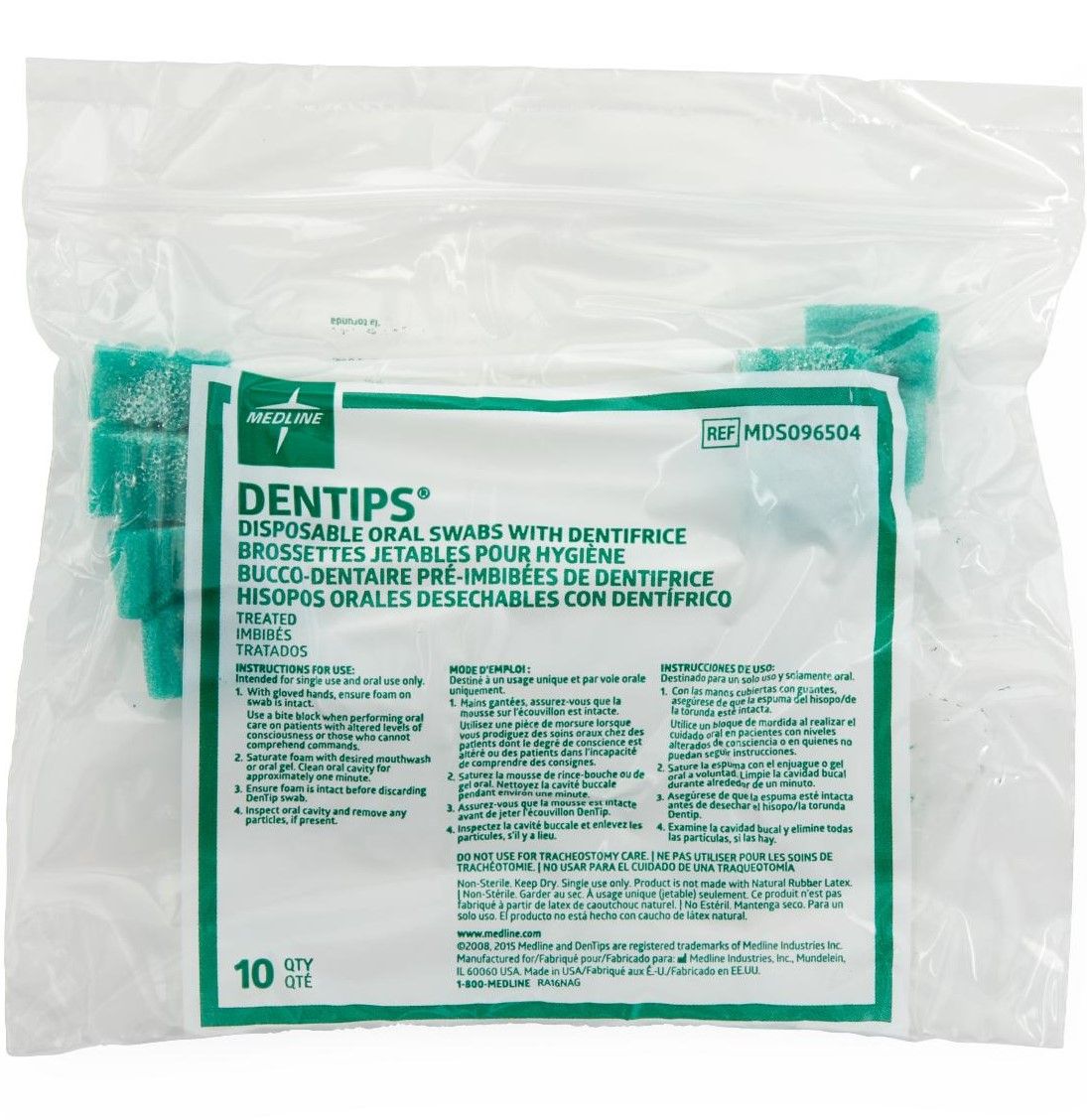 Medline DenTips Oral Swab Sticks w Toothpaste 10Ct