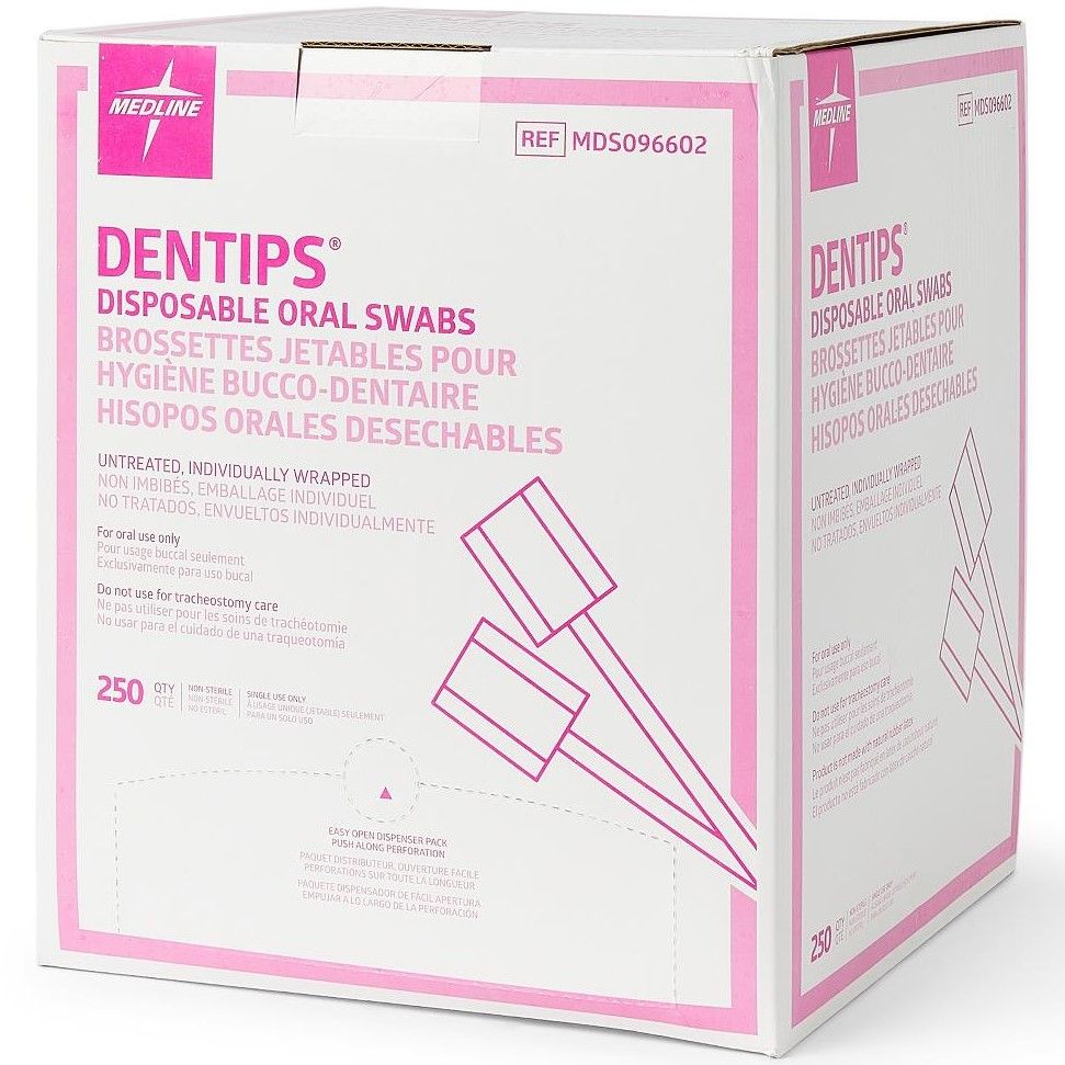 DenTips Oral Swab, Untreated, Adult, Individually Wrapped, Box of 250