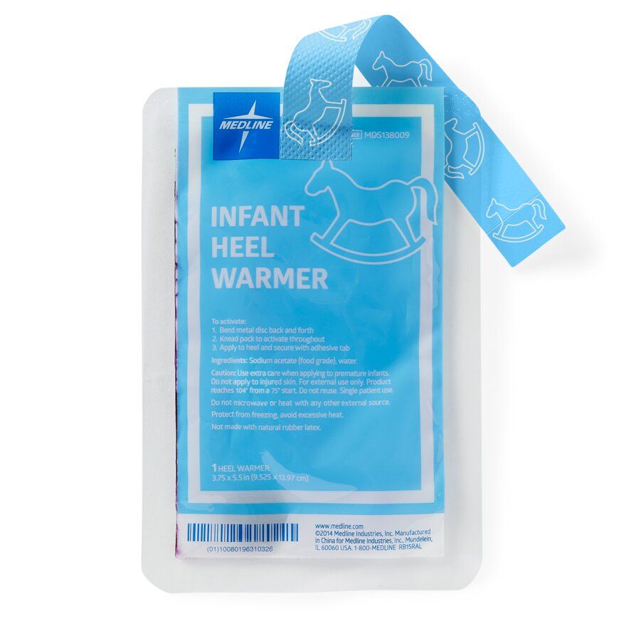 Medline Infant Heel Warmer Gel Pack with Metal Disc and Cloth Strap 100Ct
