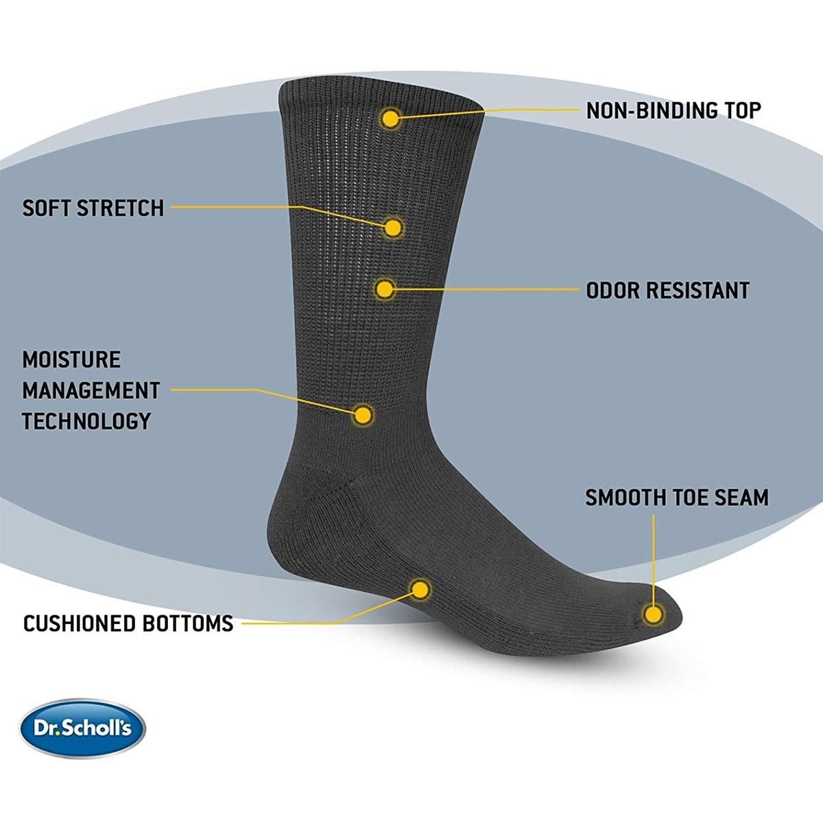 Dr. Scholl's Diabetic and Circulatory Crew Socks, Black, Size Women's M/L