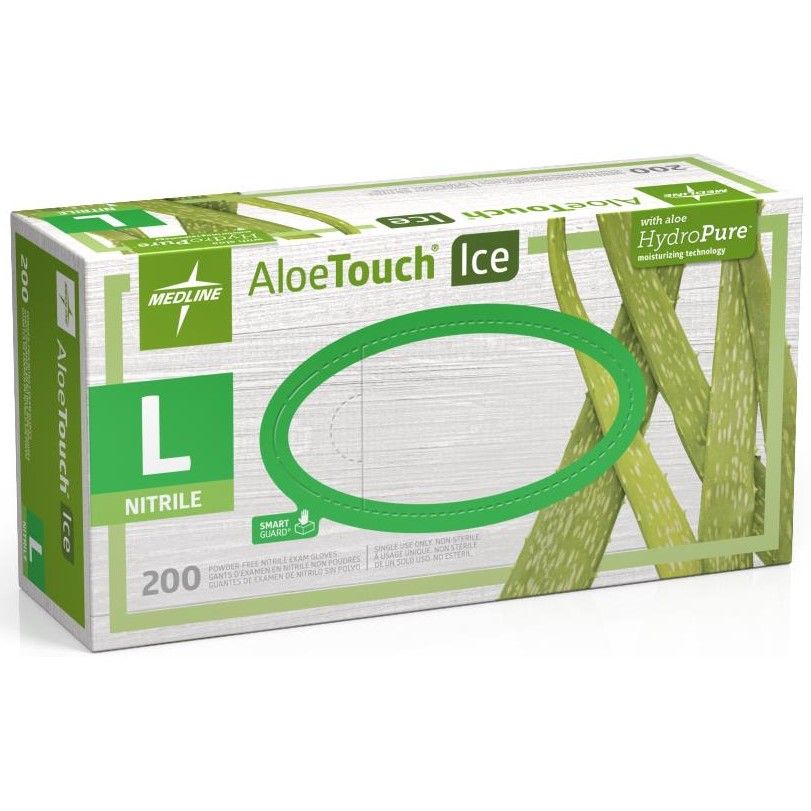 Medline Aloetouch Ice Nitrile Exam Gloves Green L 2000Ct