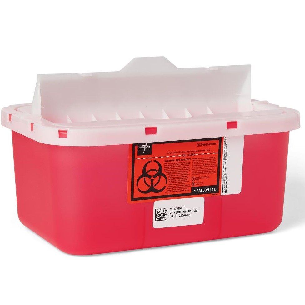 Medline Wall-Mount Sharps Container 1-Gallon Red 1Ct