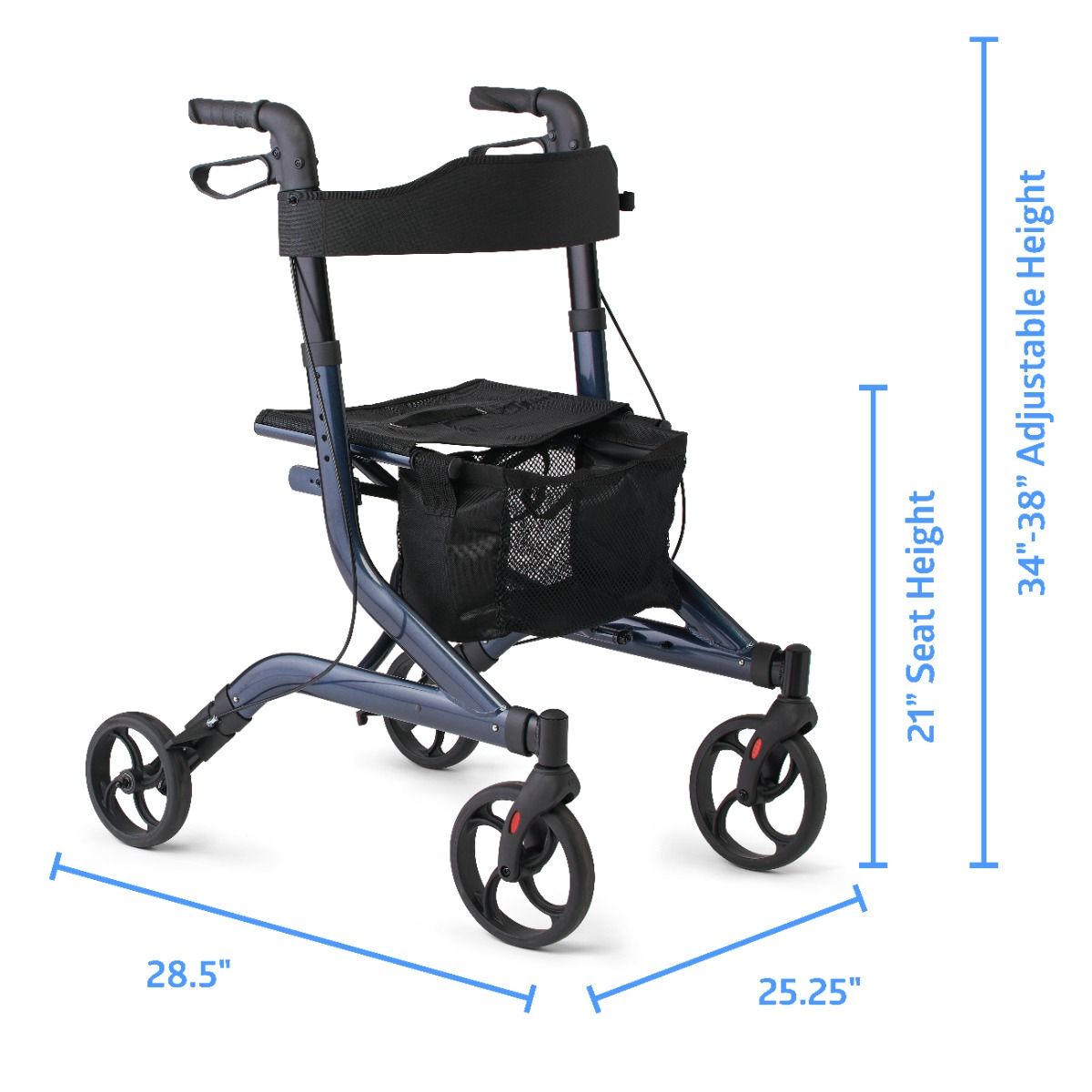 Medline European-Style Aluminum Rollator 300lbs Navy Blue 1Ct