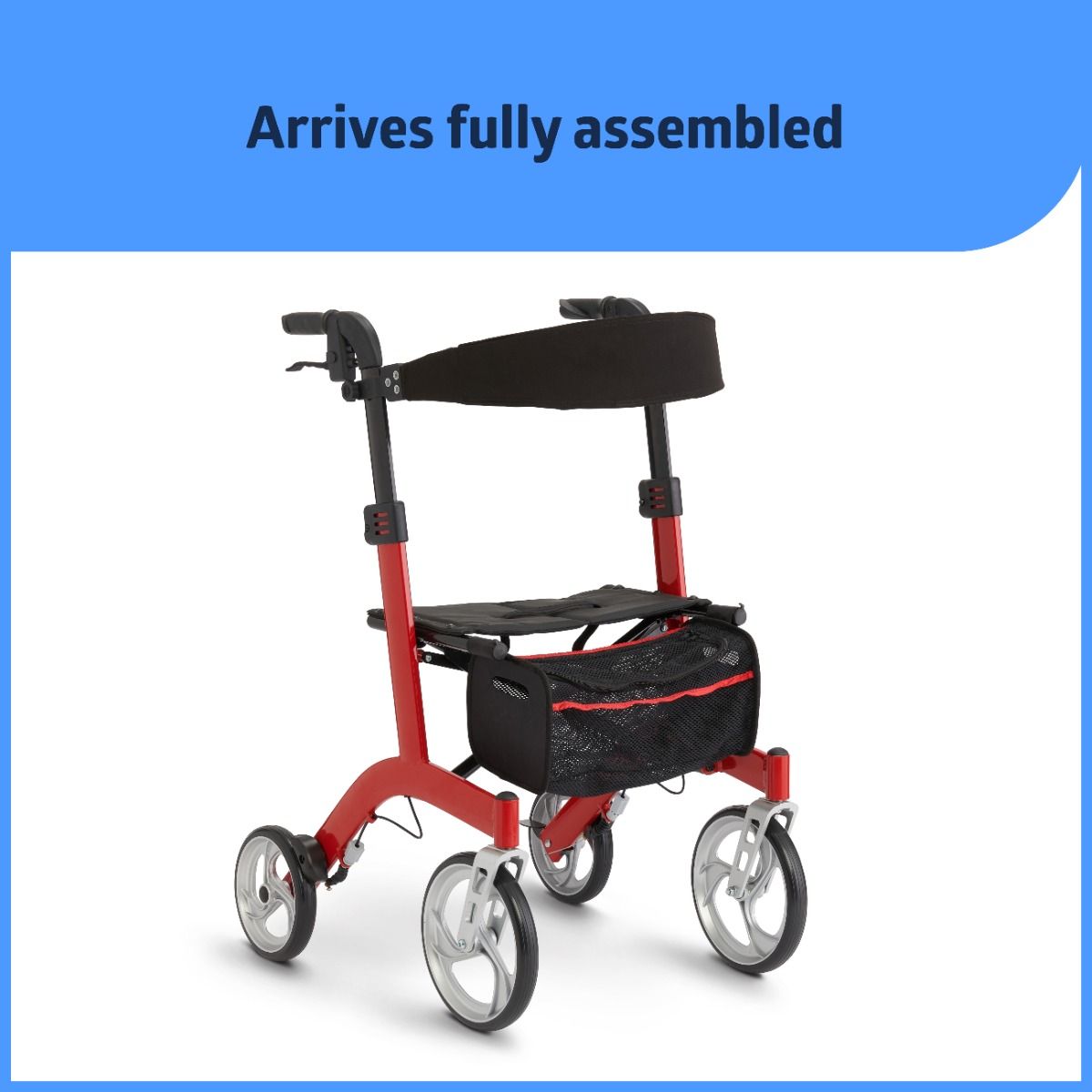 Medline European-Style Aluminum Rollator 300lbs Red 1Ct