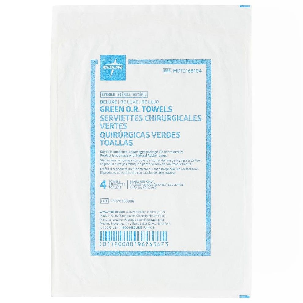 Medline Sterile Disposable Deluxe OR Towel Green 17x25 80Ct