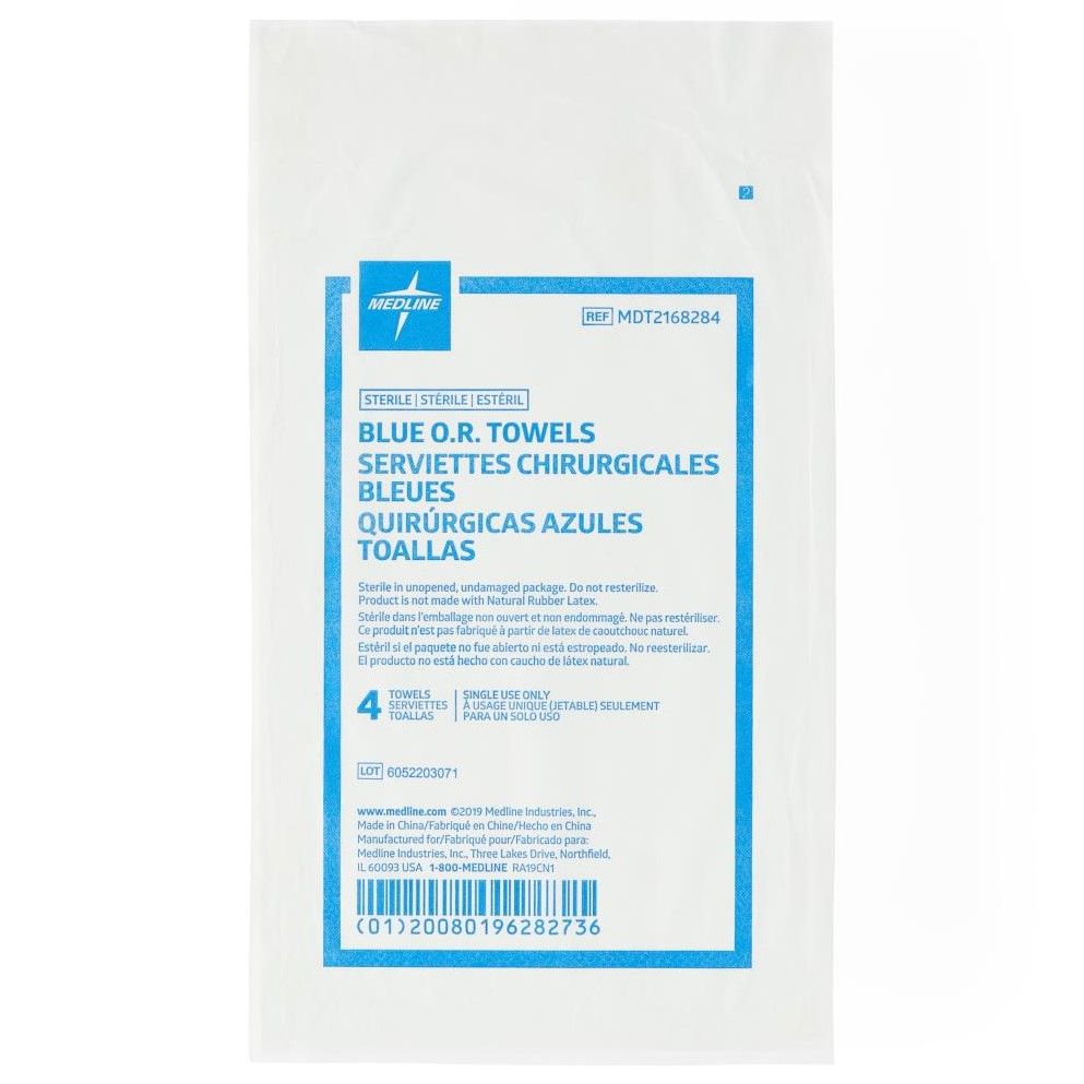 Medline Sterile Disposable OR Towel Blue 17x27 80Ct