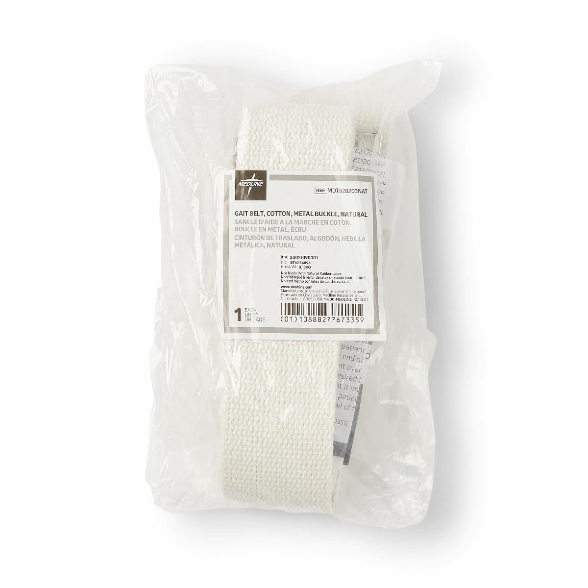 Medline Cotton Gait/Transfer Belt with Metal Buckle 60in White 1Ct