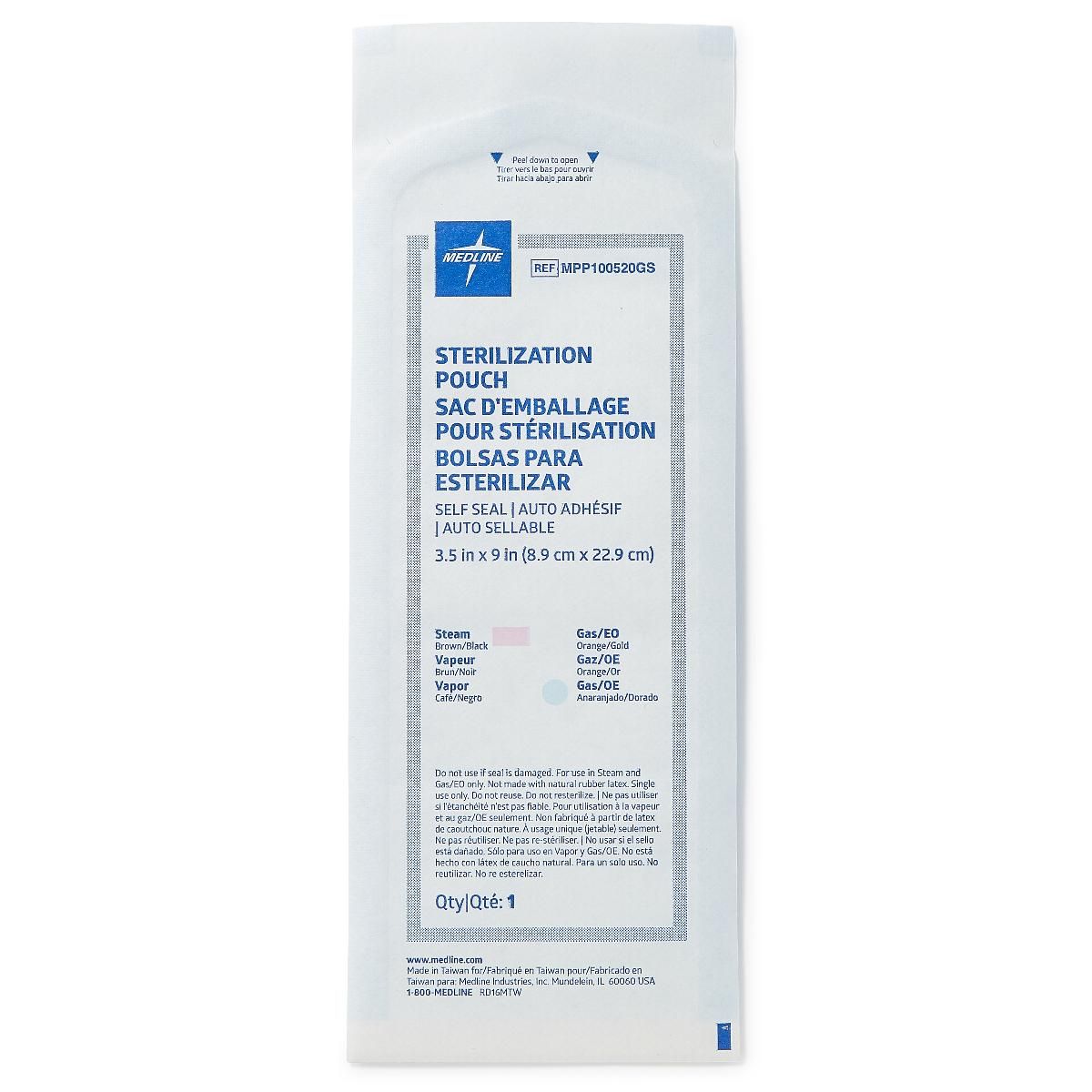 Medline Steam and Gas Self-Seal Sterilization Pouch 3.5in x 9in 2000Ct