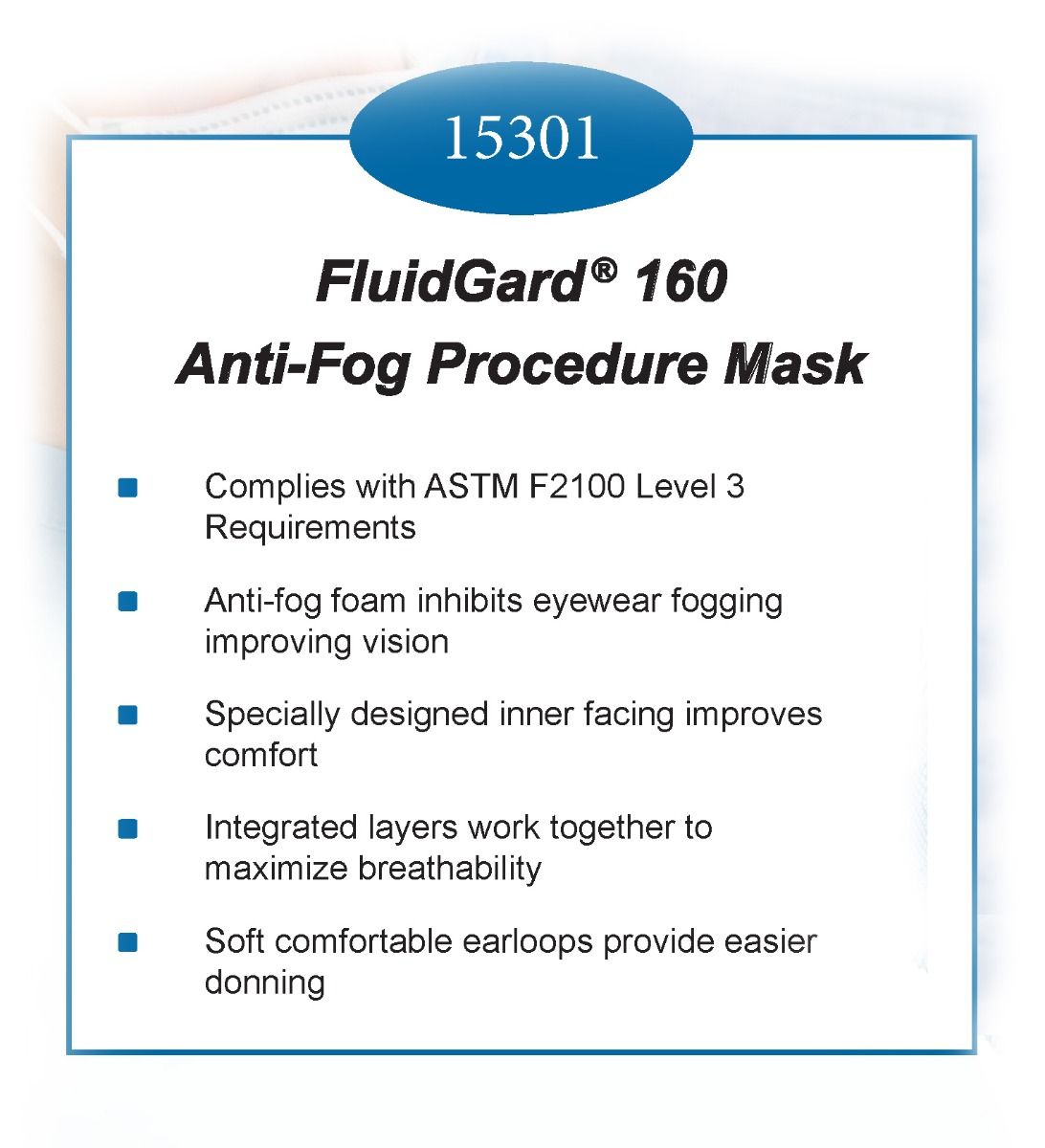 Percept ASTM Level 3 FluidGard 160 Antifog Face Mask 500Ct