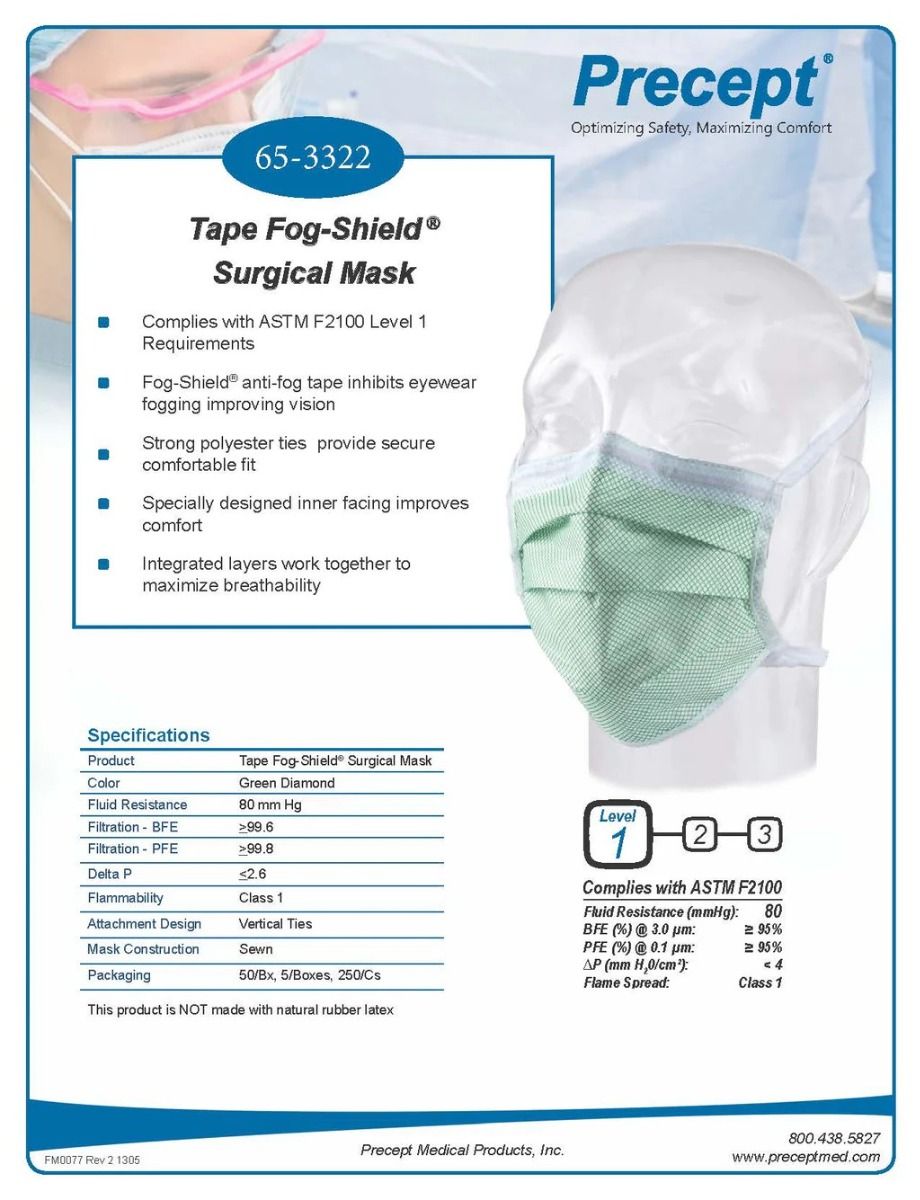Anti-Fog Surgical Mask with Tape 50Ct