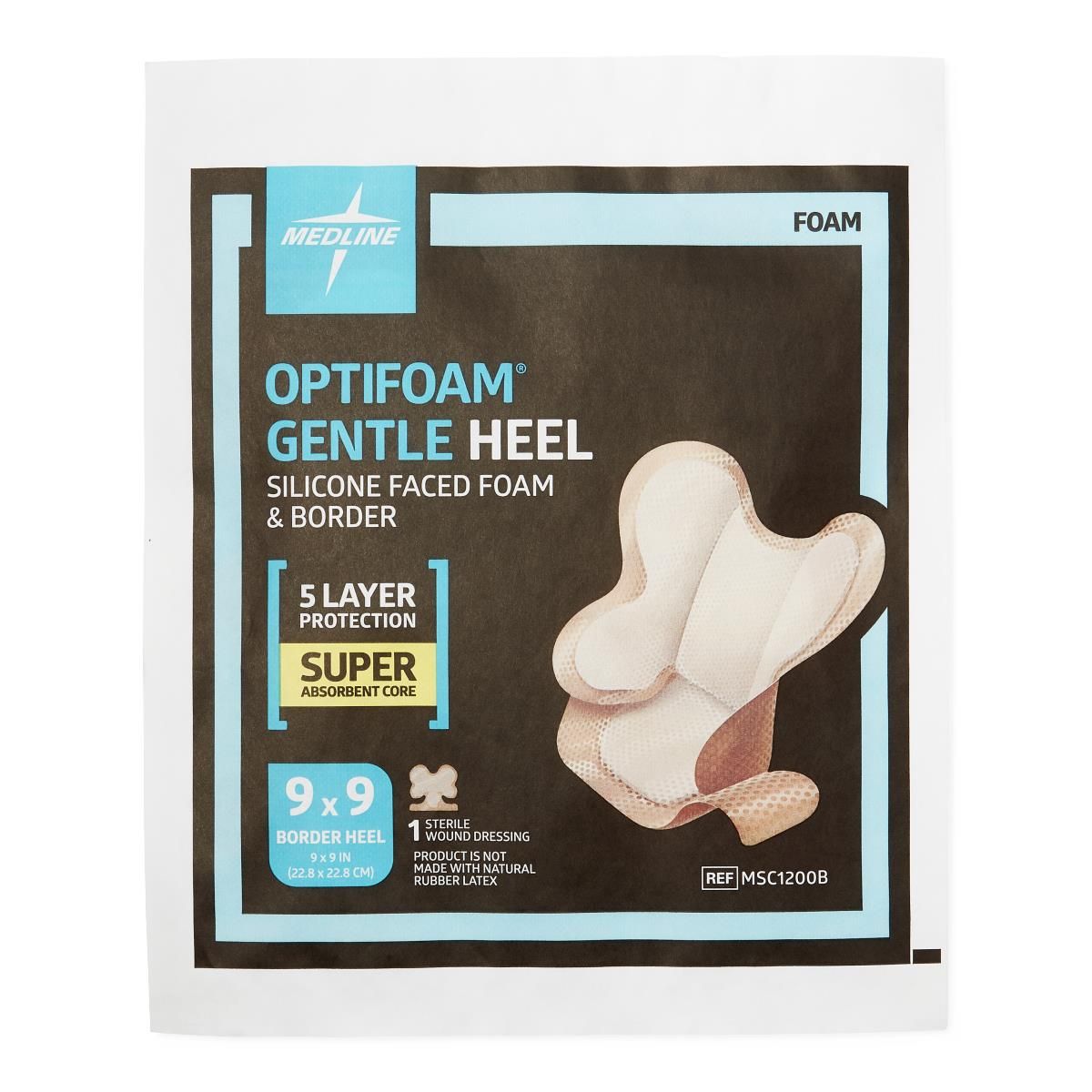 Optifoam Gentle Silicone-Faced Foam and Border Heel Dressing 9in x 9in 1Ct