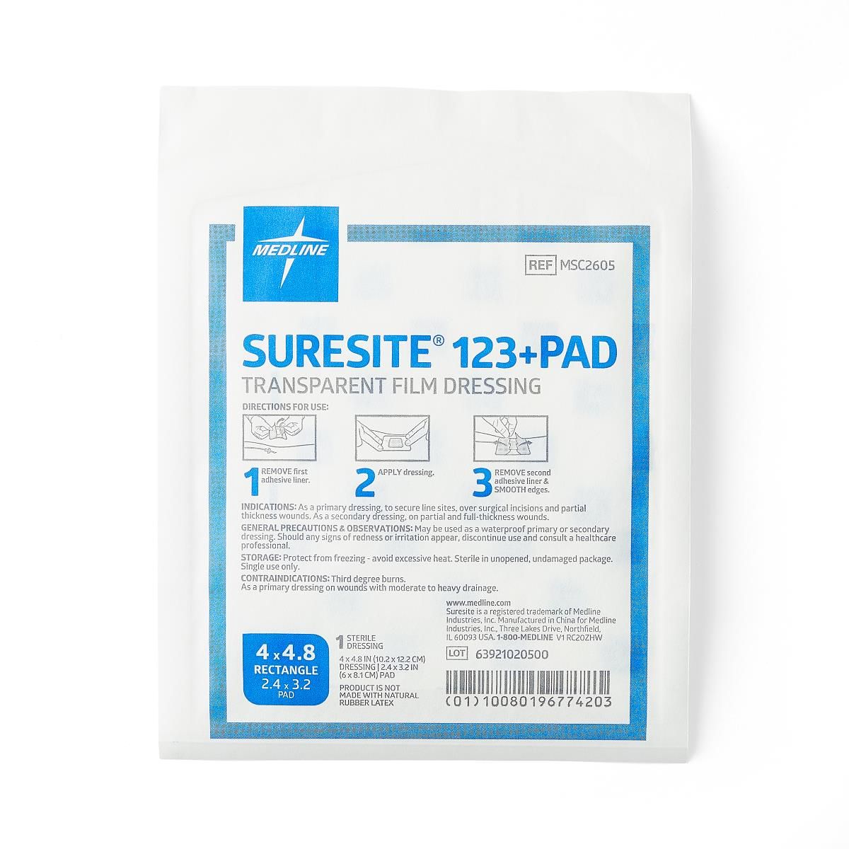 Suresite 123+ Pad Transparent Dressing 4in x 4.8in 1Ct